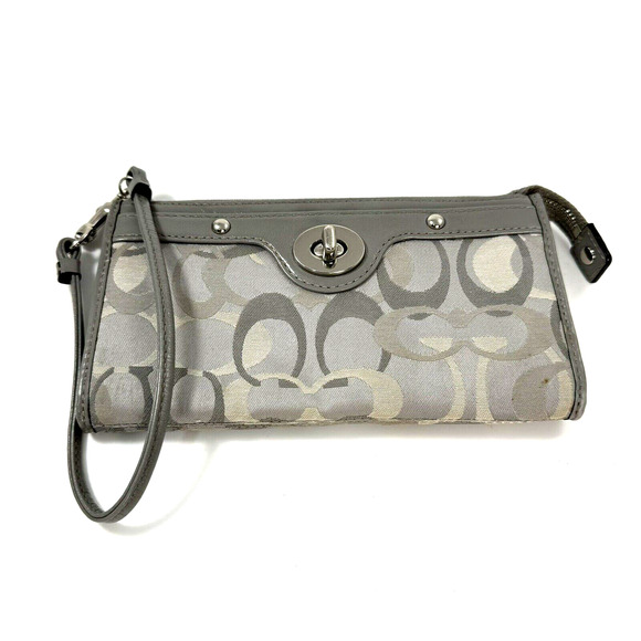 Coach | Bags | Coach Wallet Gray Logo Signature Turnlock Wristlet ...
